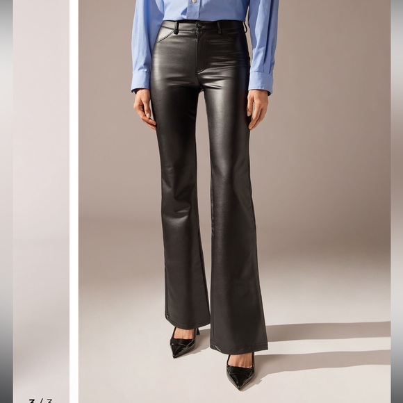 Calzedonia | Pants & Jumpsuits | Calzedonia Faux Leather Flared Thermal ...